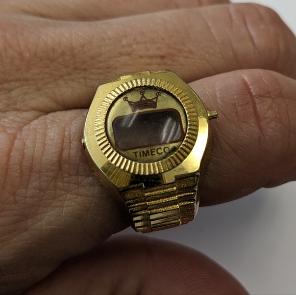 Vintage | Jewelry | Vtg Timeco Signed Hong Kong Gold Tone Ring Watch ...